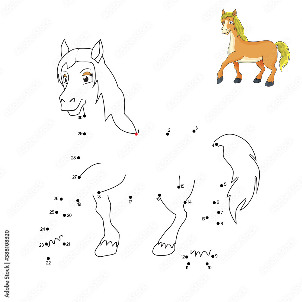 Dot to dot game with answer for kids. Horse. Connect the dots by ...