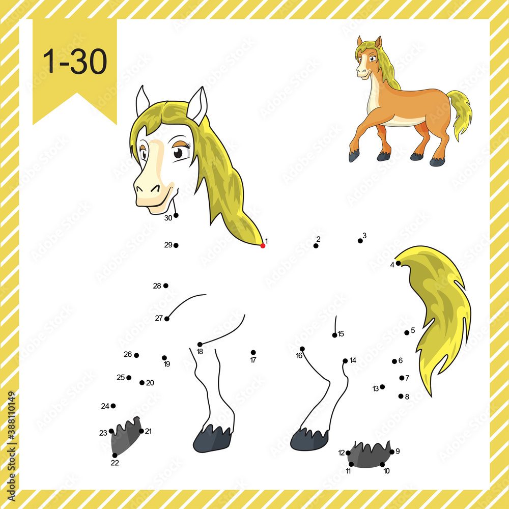 Dot to dot. Funny Horse. Logic Game and Coloring Page with answer ...