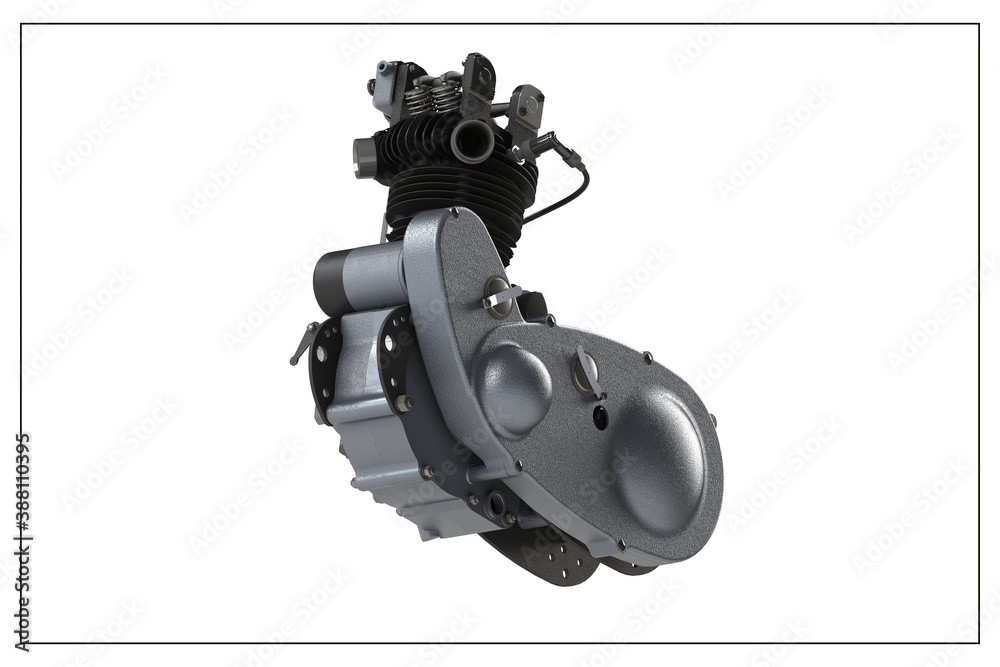 3D design of a motorcycle engine with exploded view. Stock Illustration ...