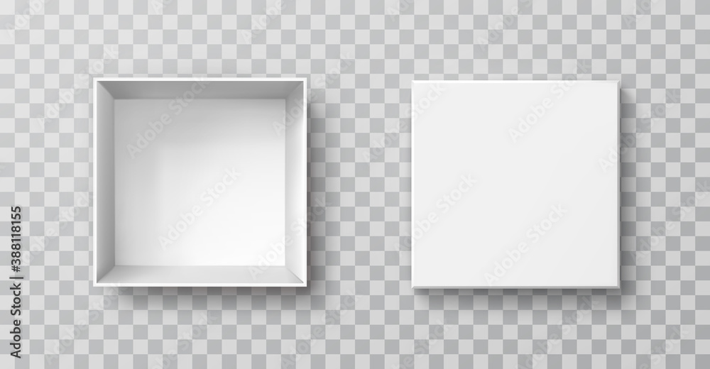 Box mock up top view with lid isolated on transparent background. White ...