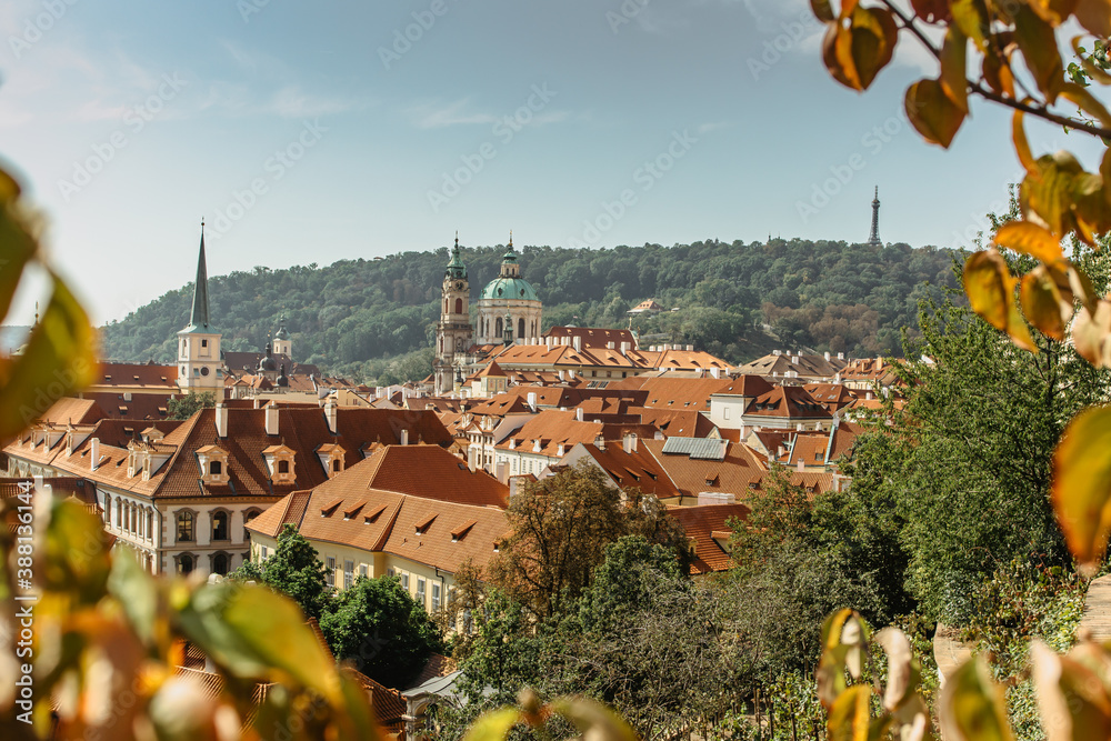 Autumn view of old town with hictorical buildings,red roofs,churches ...