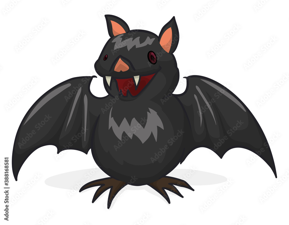 Cartoon Dark and Chubby Vampire with Spread Wings, Vector Illustration ...