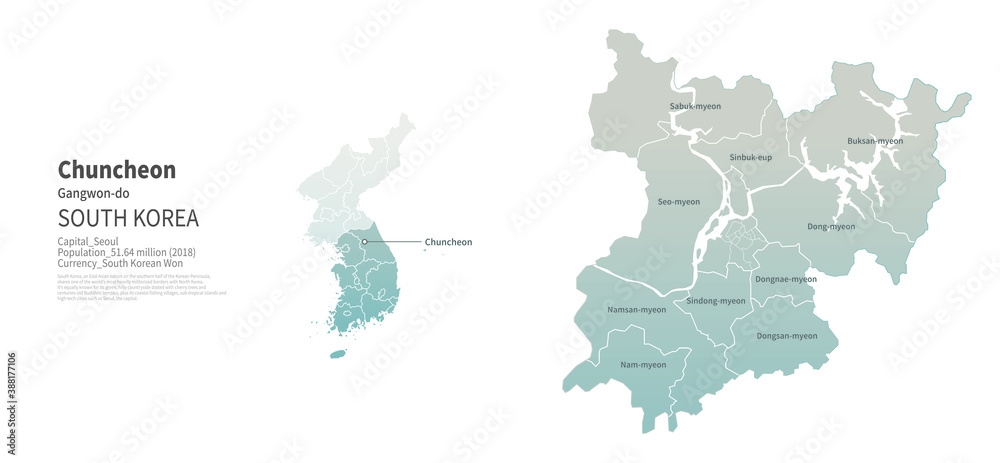 Chuncheon map. City map Vector of South Korea. Stock Vector | Adobe Stock