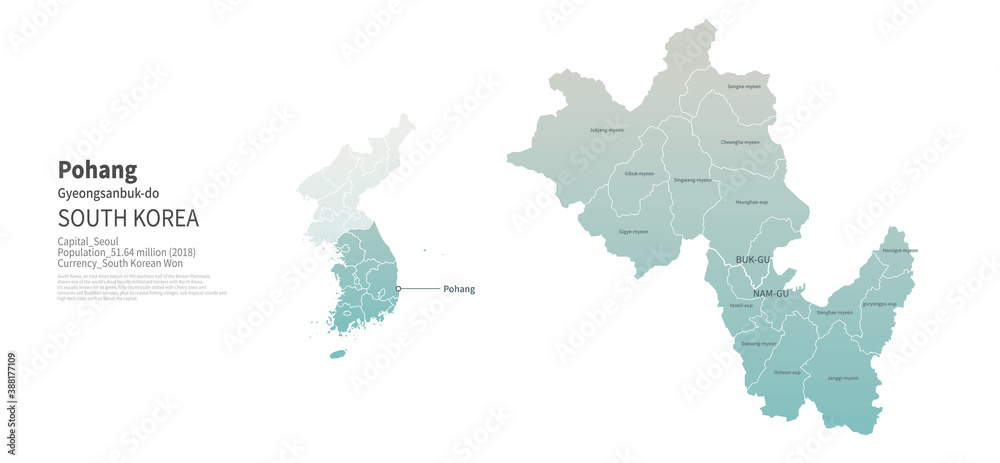 Pohang map. City map Vector of South Korea. Stock Vector | Adobe Stock