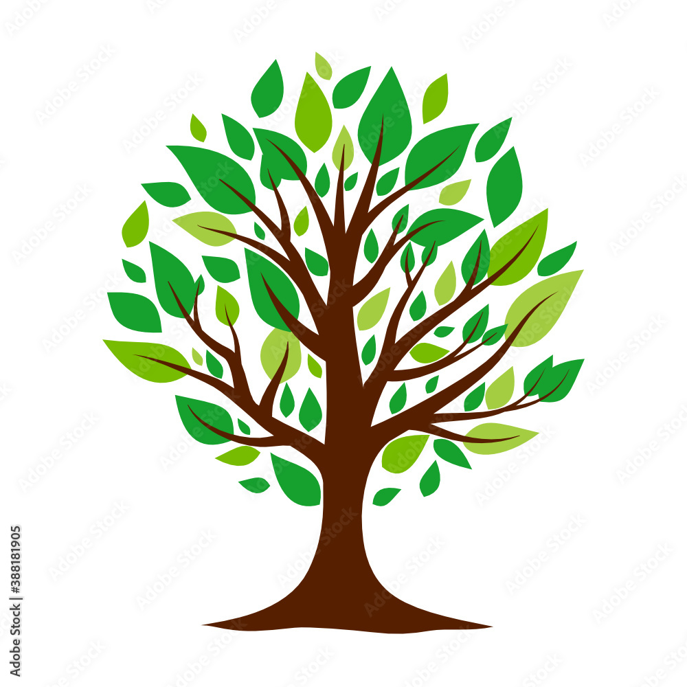 Tree with green leaves isolated on white background. Stock Vector | Adobe Stock