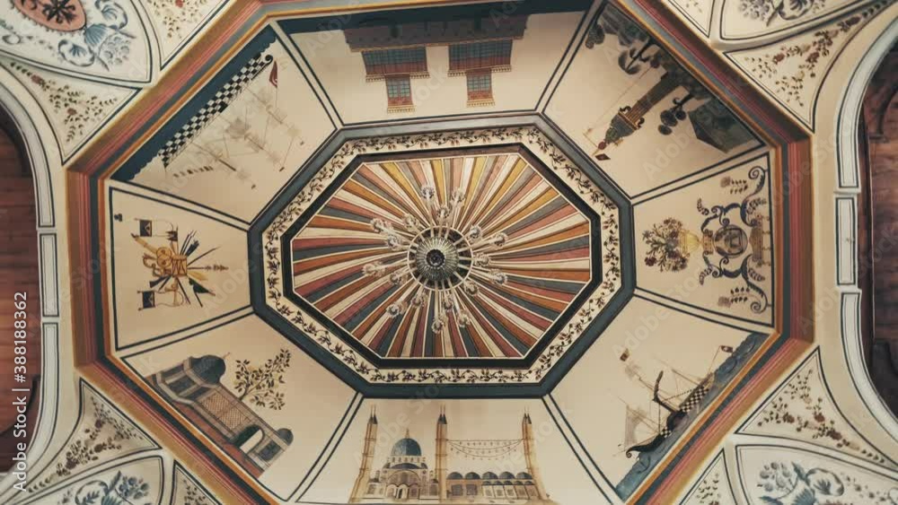 The ceiling decoration of an Ottoman mansion. The wooden ceiling ...