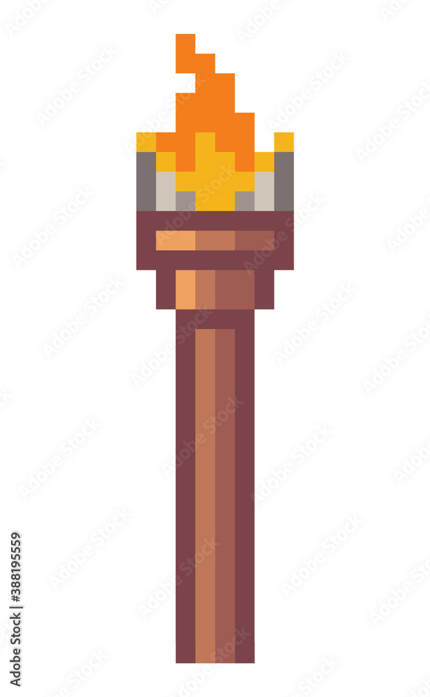 Vector pixel torch. Pixel art style 8-bit. Illustration of pixel object ...