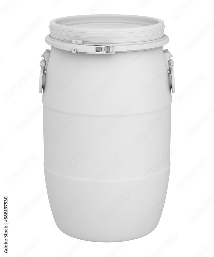 Clay render of plastic barrel isolated on white background - 3D ...