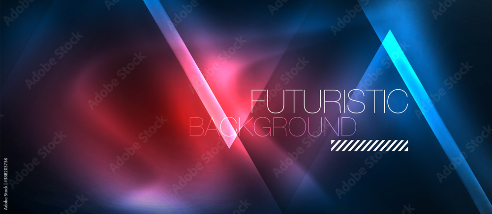 Neon geometric abstract background. Triangles with color glowing light ...