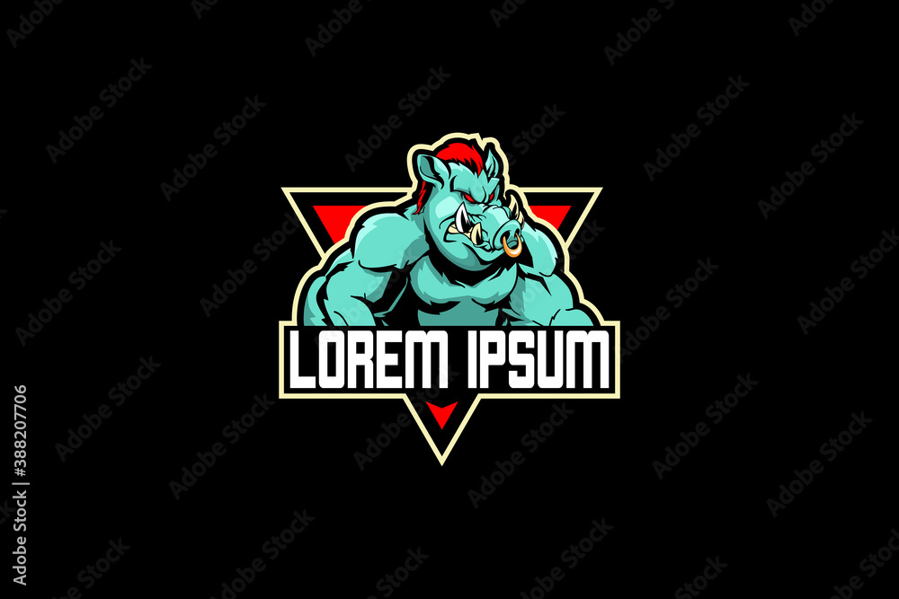 angry warthog cartoon character vector badge logo template Stock Vector ...
