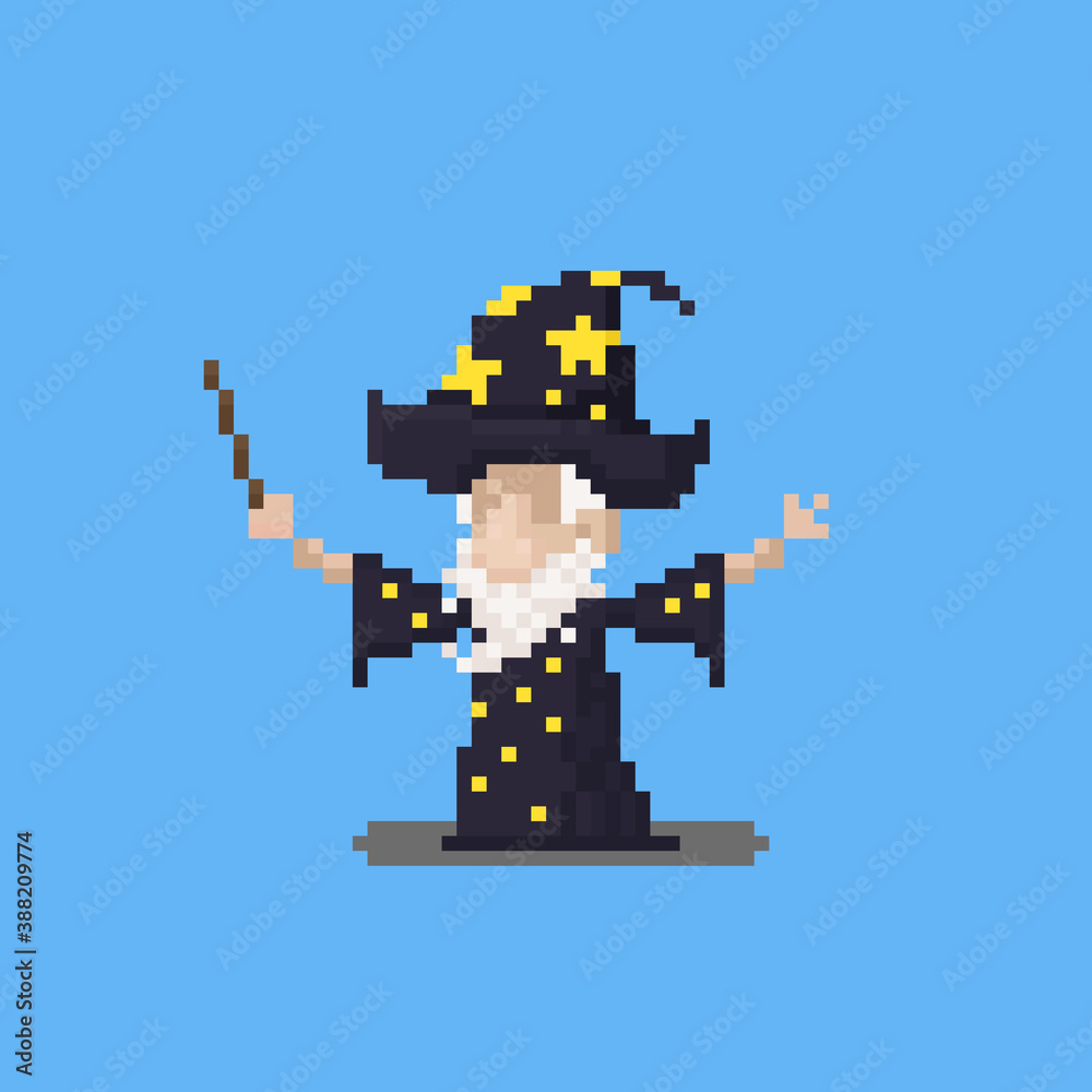 Pixel art cartoon wizard character design. Stock Vector | Adobe Stock