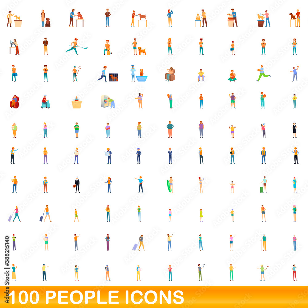 100 people icons set. Cartoon illustration of 100 people icons vector ...