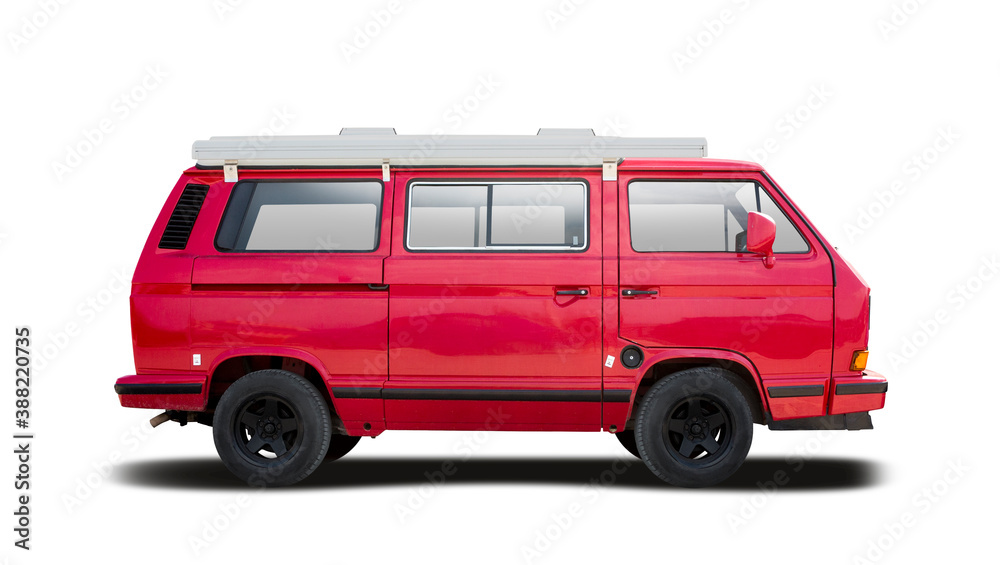 Red camper van side view isolated on white background Stock Photo ...