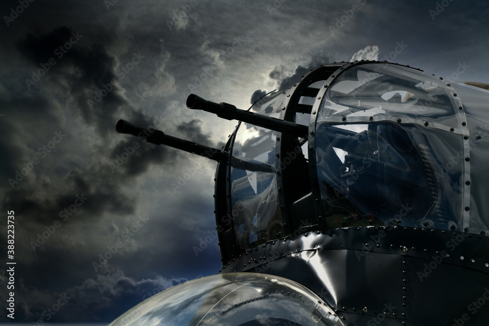 nose gun turret on British Avro Lancaster bomber of world war two with ...