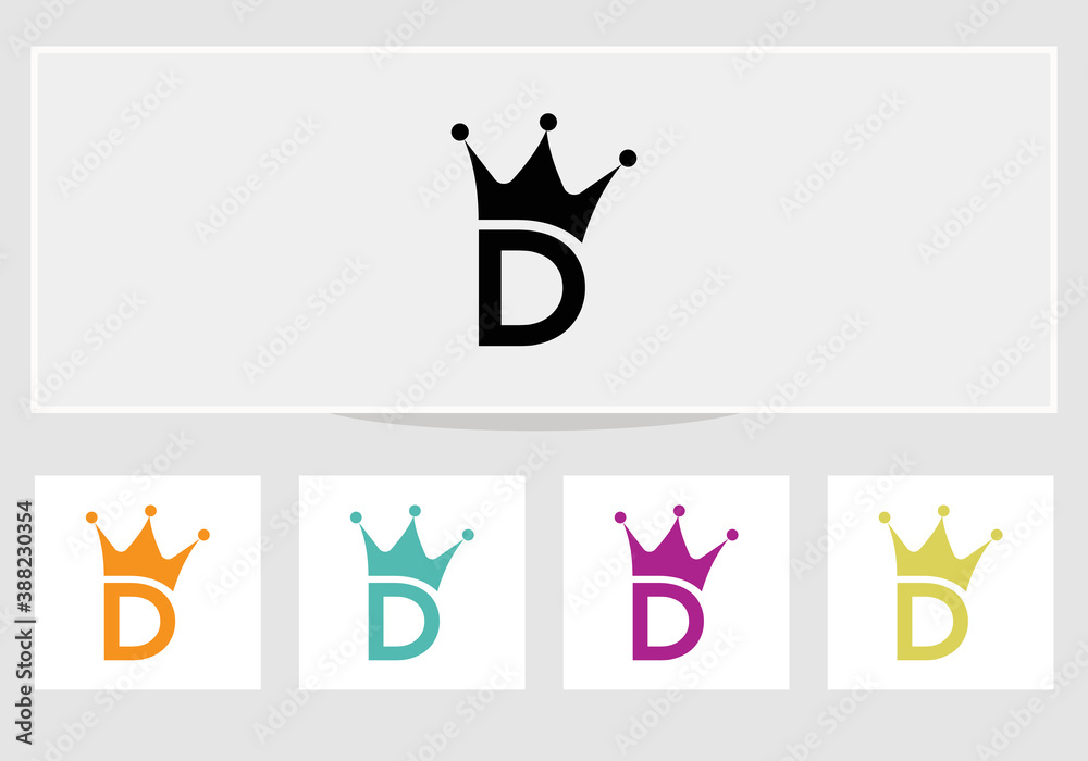 Crown Logo Royal King Queen concept symbol with D letter Stock Vector ...