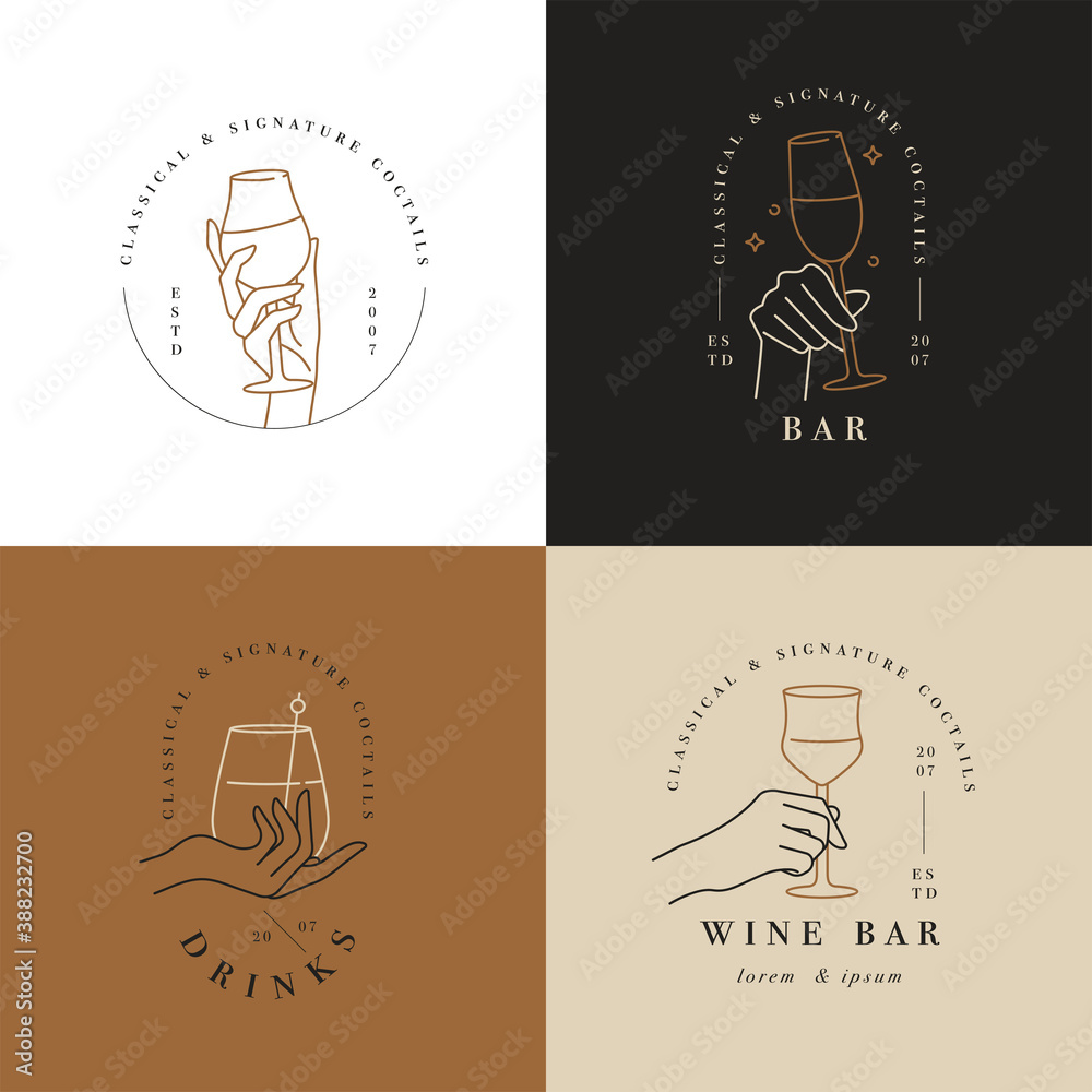 Vector design linear template logos or emblems - hands in in different ...