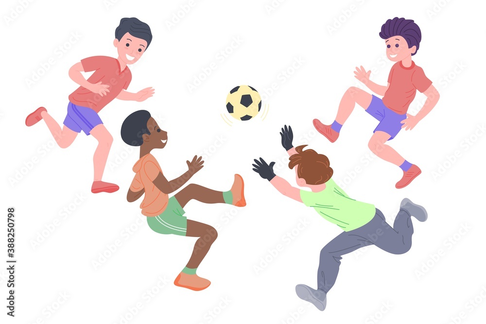 Happy children playing sport game. Boy and girl doing physical exercise ...