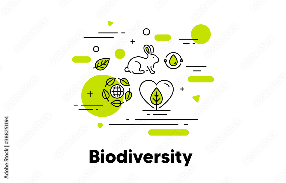 Biodiversity line icon. Save natural ecosystem illustration. Ecology ...
