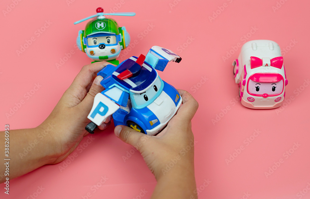 boy playing with cars from the cartoon Robocar Poli Stock Photo | Adobe ...