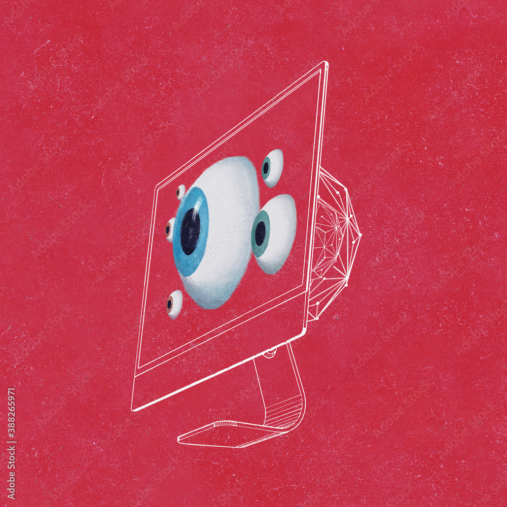 Eyeballs looking out from computer screen Stock Illustration | Adobe Stock