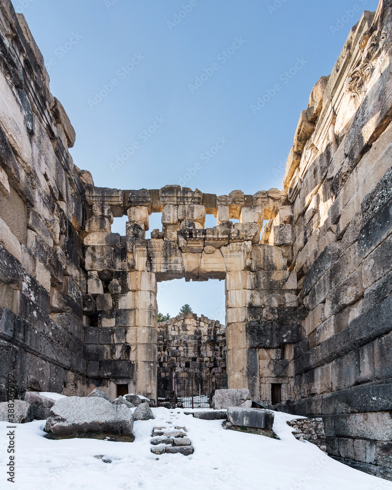 Great Temple in Niha covered in snow, Roman ruins in the Bekaa valley ...