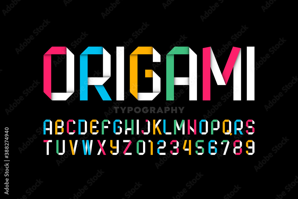 Origami style modern vivid font, paper alphabet letters and numbers ...