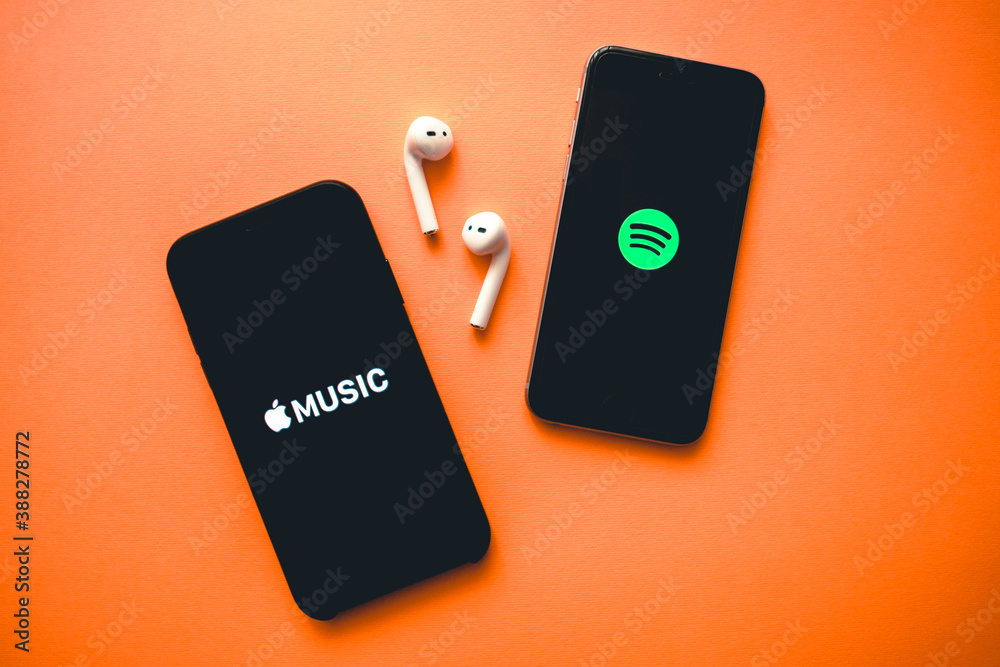 Screenshot of Apple music app and Spotify. Apple Music and Spotify the ...