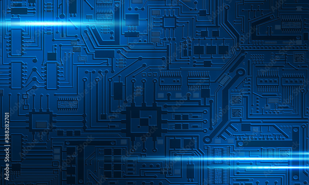 PCB background. Background is composed of a blue circuit board. Texture ...