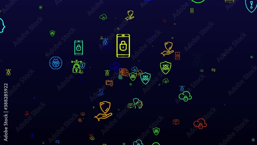 Computer Security. neon icons background. seamless pattern. loop ...