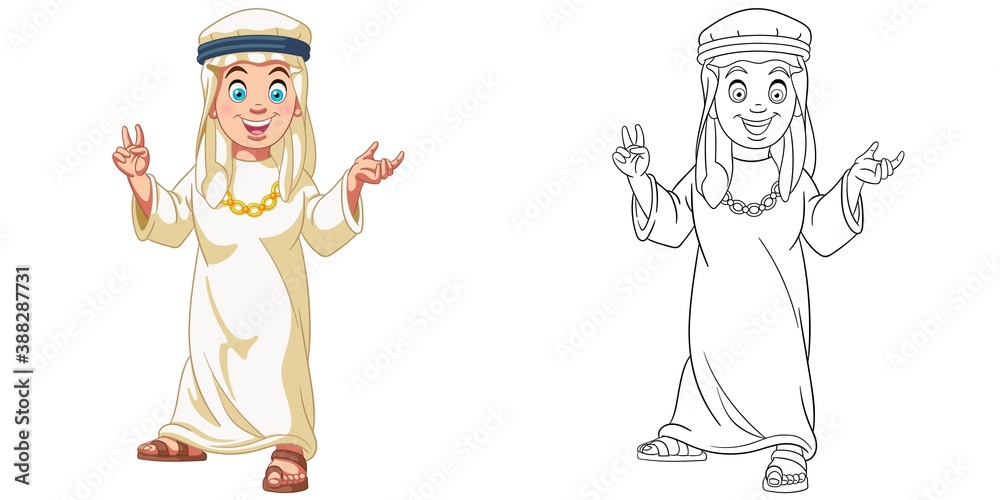 Coloring page with arabian boy. Line art drawing for kids activity ...