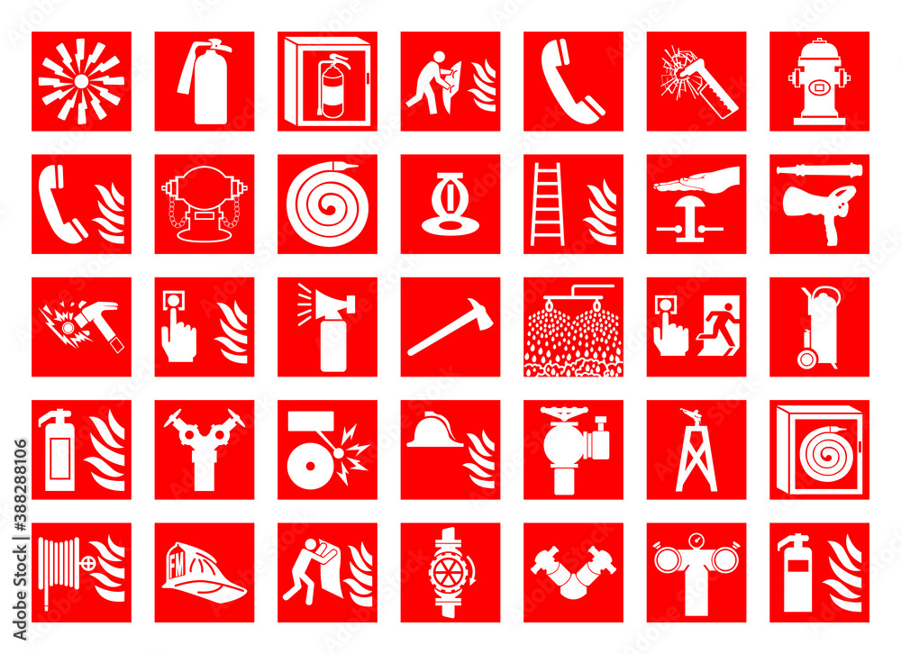 Set Of Fire Safety Collection Symbol Sign, Vector Illustration ...