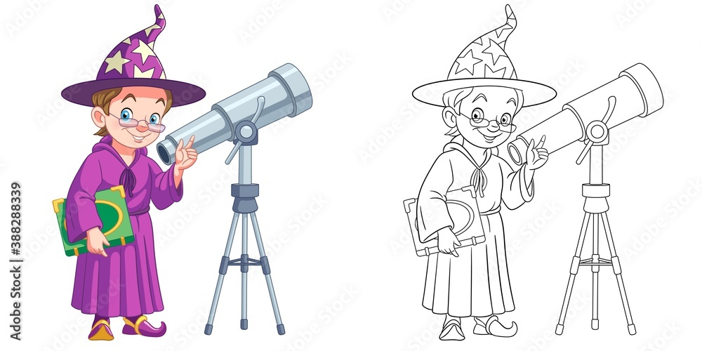 Coloring page with astronomer. Line art drawing for kids activity ...