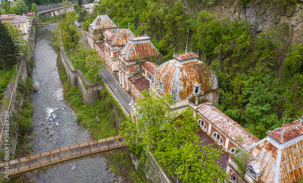 Aerial view of Baile Herculane - Thermal resort in Romania, gorgeous ...