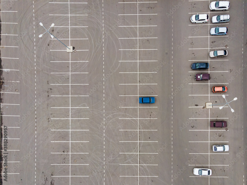 Car park seen from above with many empty parking lots Stock Photo ...