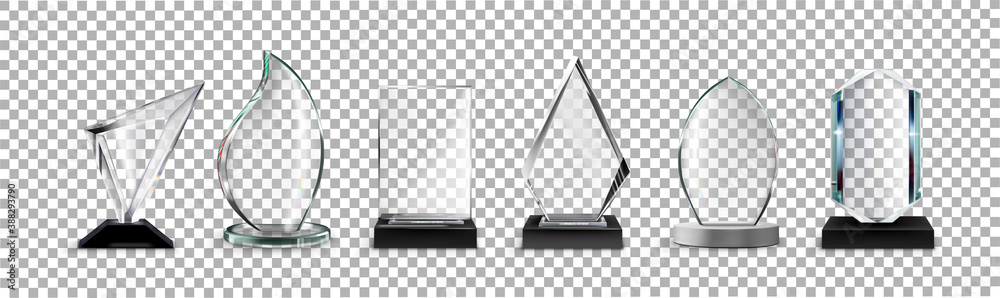 set of glass awards on transparent background vector illustration Stock ...