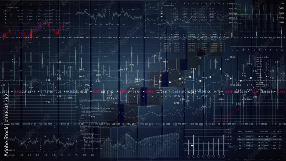Stock trading terminal.Abstract Stock exchange market HUD.Quotes and ...