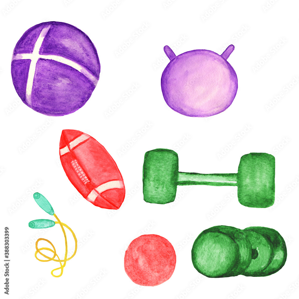 Ilustração do Stock: Sports watercolor clipart.Fitness and training ...