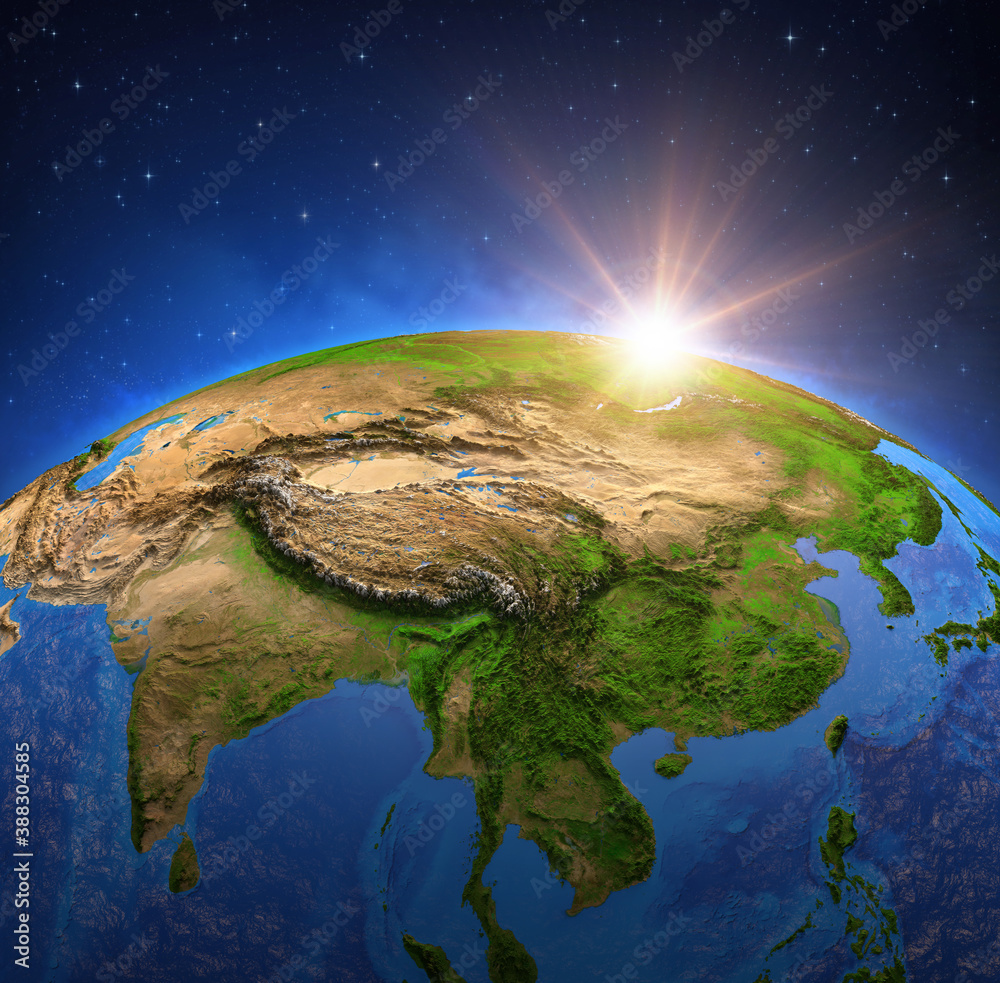 Surface of Planet Earth viewed from a satellite, focused on East Asia ...