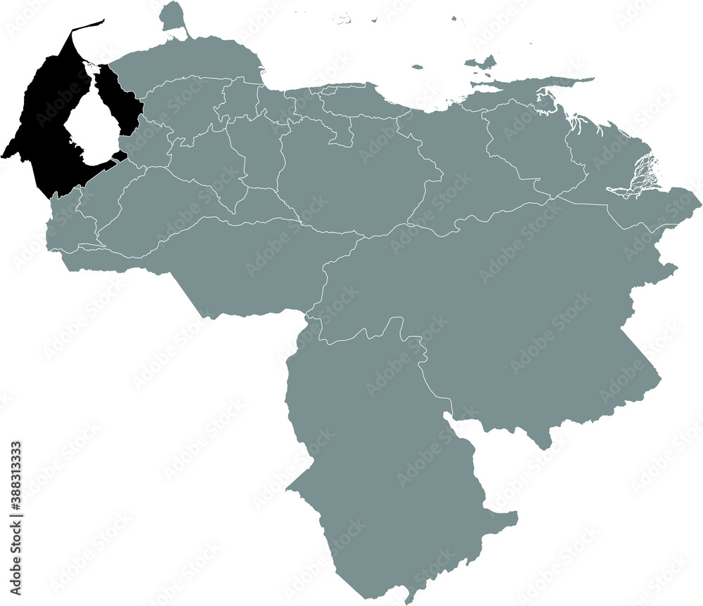 Black Location Map of the Venezuelan State of Zulia within Grey Map of ...