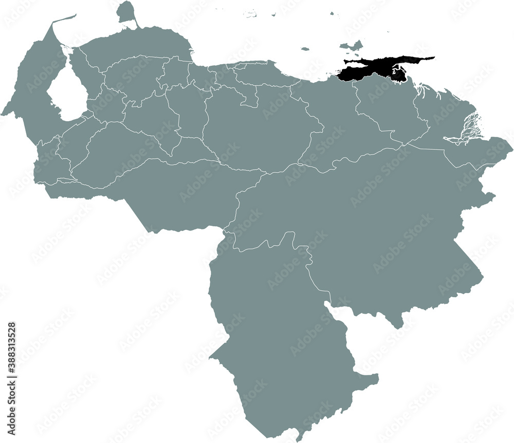 Black Location Map of the Venezuelan State of Sucre within Grey Map of ...