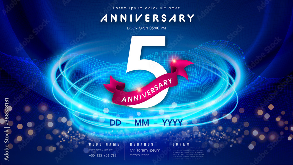 5 years anniversary logo template on dark blue Abstract futuristic ...