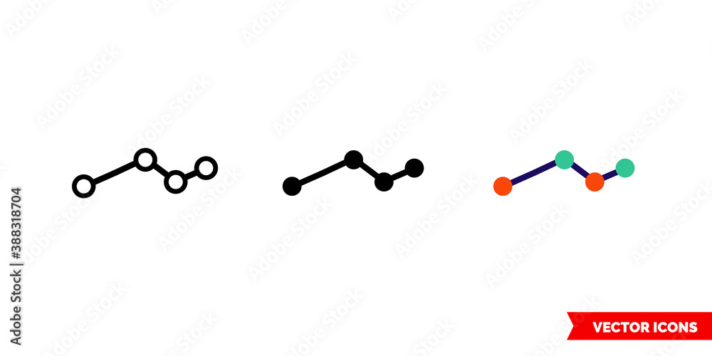 Line graph icon of 3 types color, black and white, outline. Isolated ...