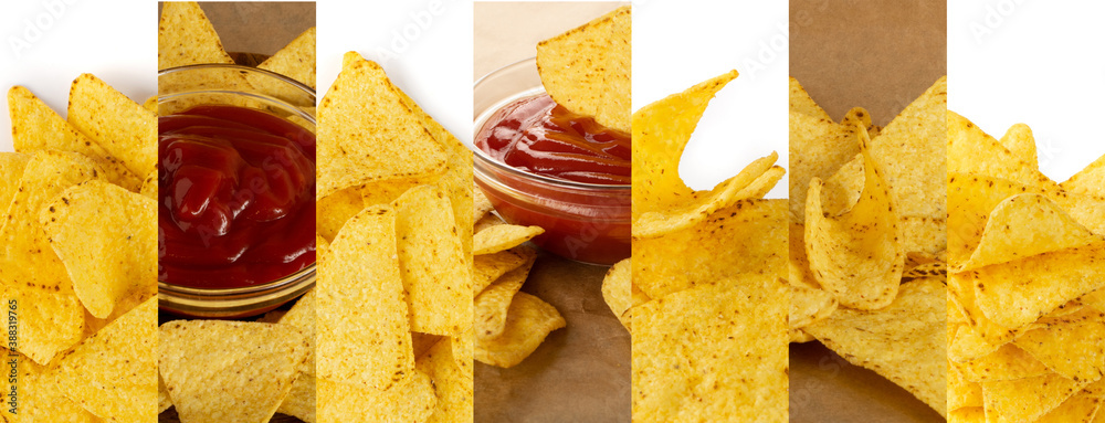 Triangle Corn Chips Food Collage, Various Mexican Nachos Chips Stock ...