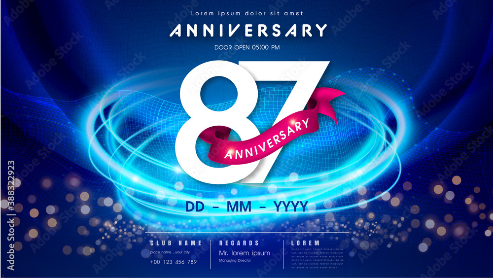 87 years anniversary logo template on dark blue Abstract futuristic ...