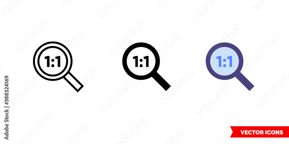 Zoom to actual size icon of 3 types color, black and white, outline ...