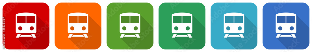 Railway, train, subway, transportation icon set, flat design vector ...
