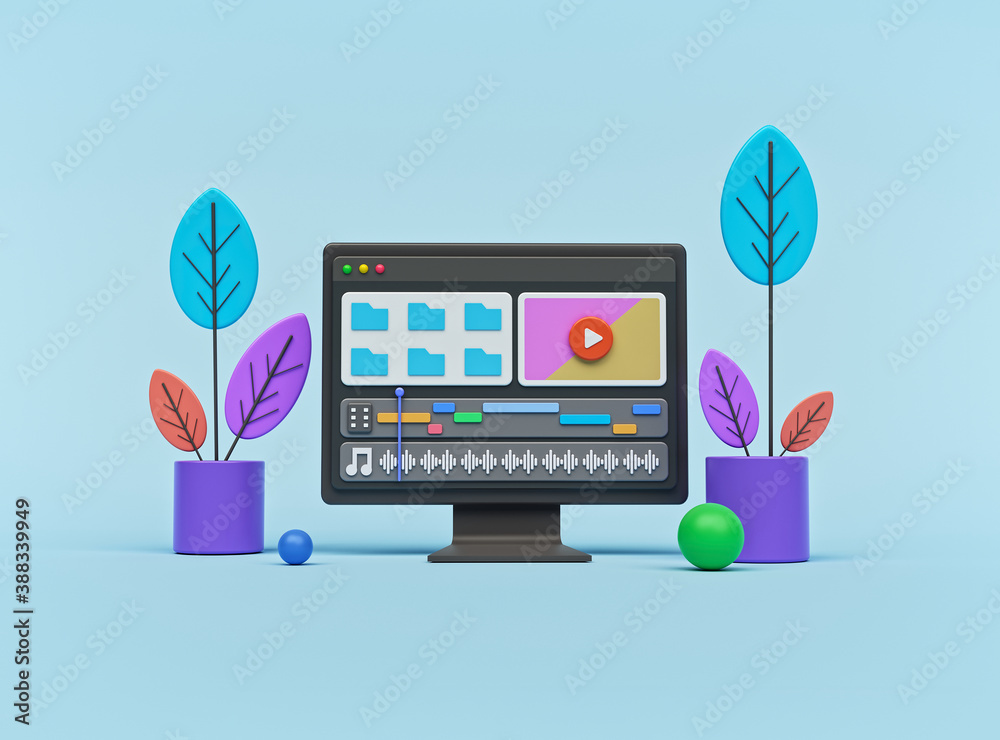 video editor interface software application on computer monitor ...