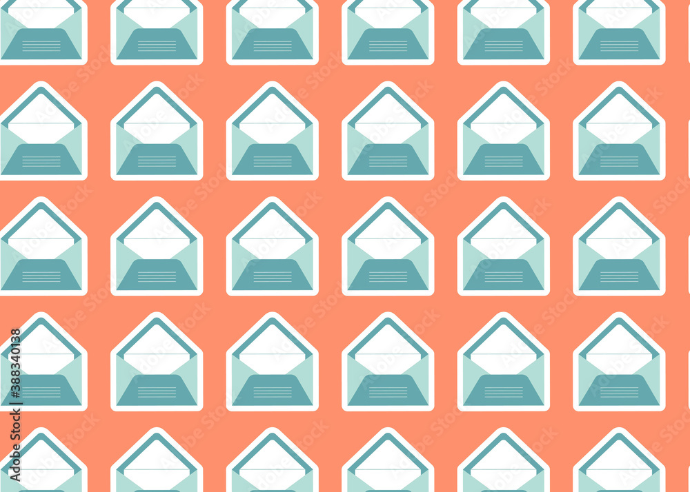 Cute cartoony envelope pattern. Orange and green letter pattern design ...