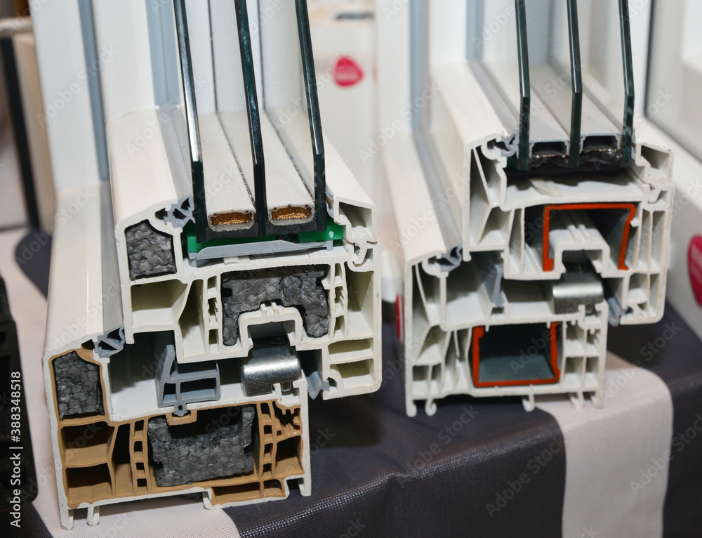 A close-up on upvc thermally insulated window profiles, thermal break ...
