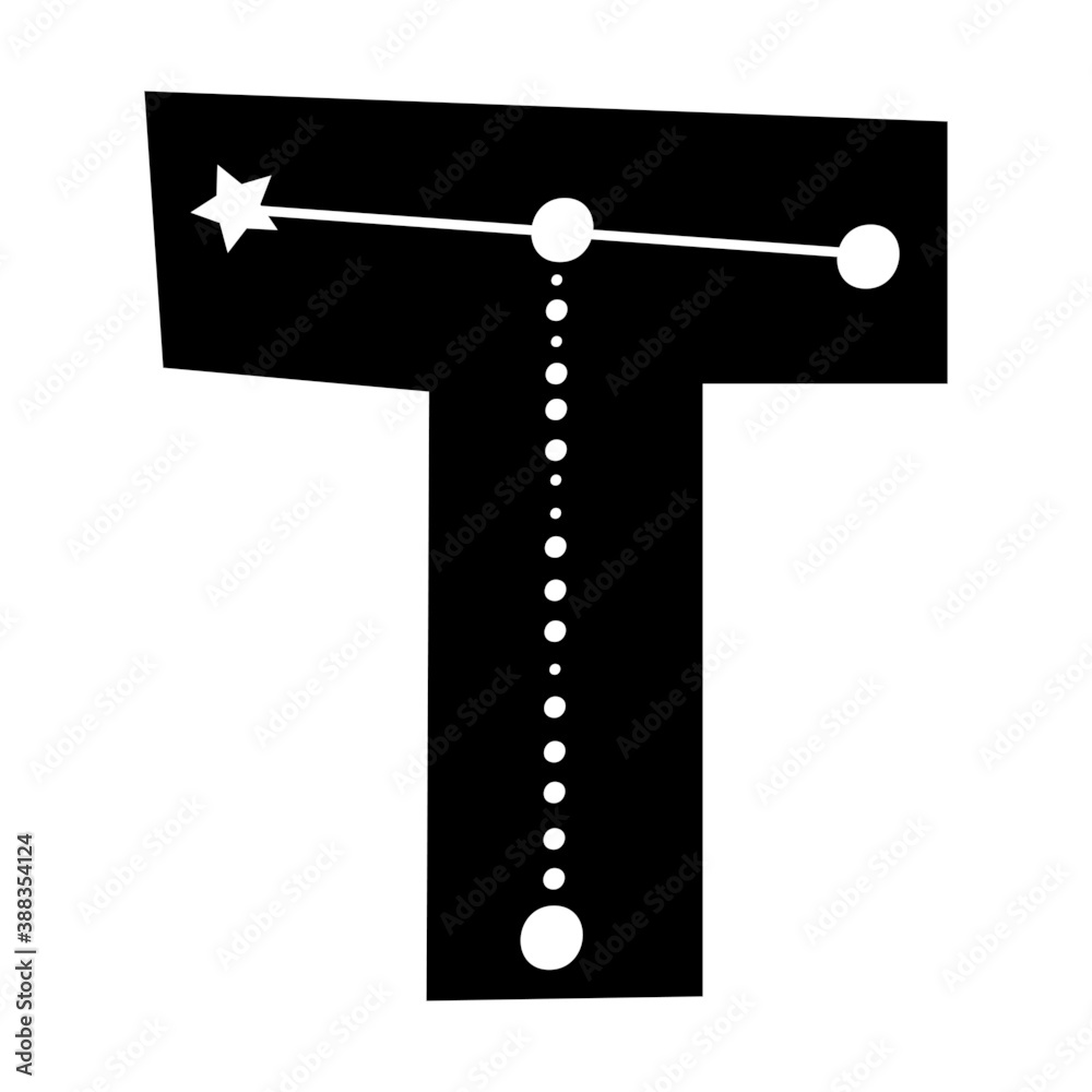 Celestial themed letter T. Constellation concept hand drawn letter ...